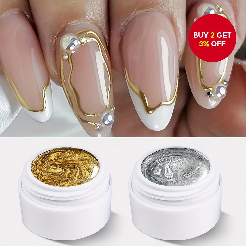 XEIJAYI 2pcs Metallic Painted Nail Gel Polish Nail Art Creative Elastic ...