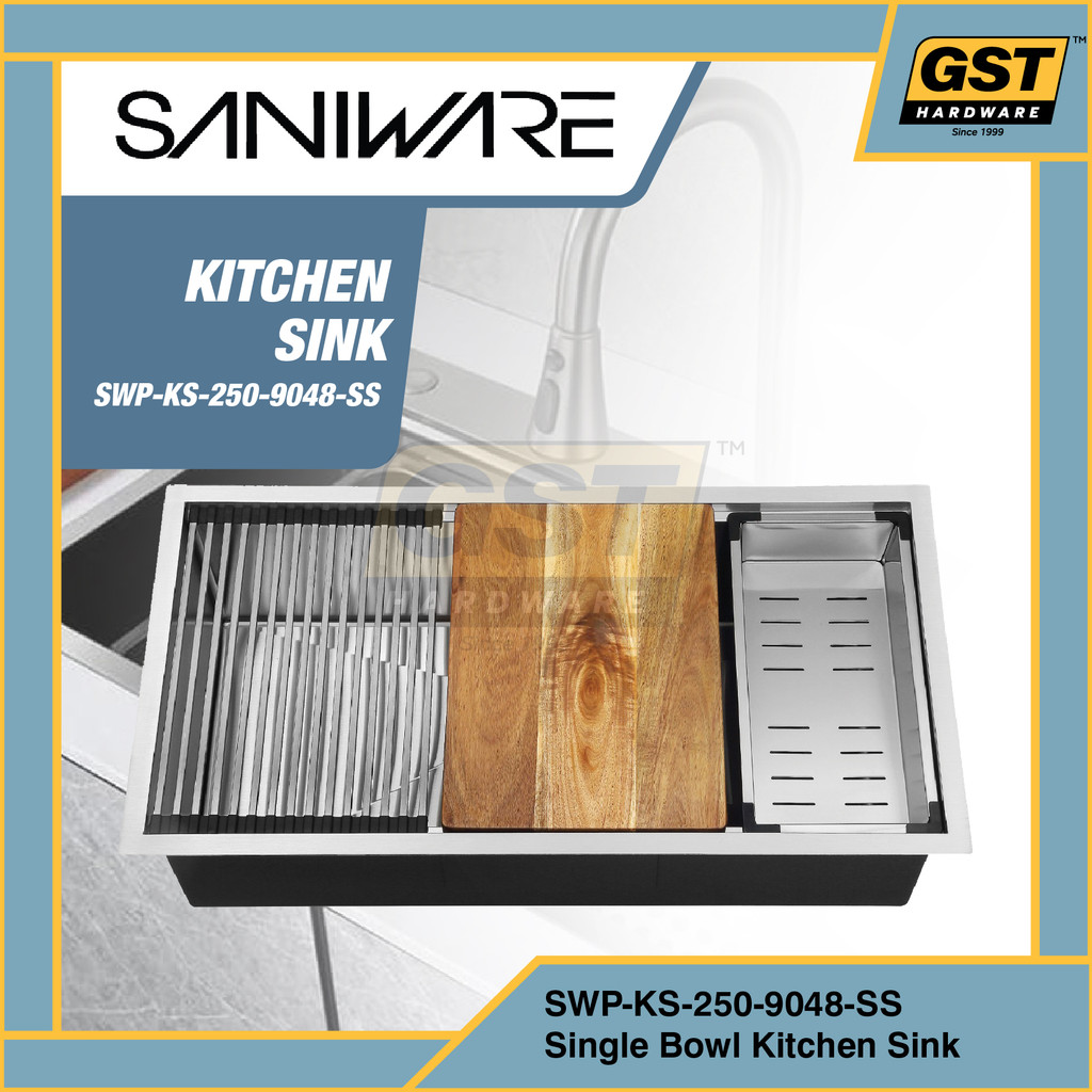 Saniware Primier Single Bowl Kitchen Sink SWP-KS-250-9048-SS ...