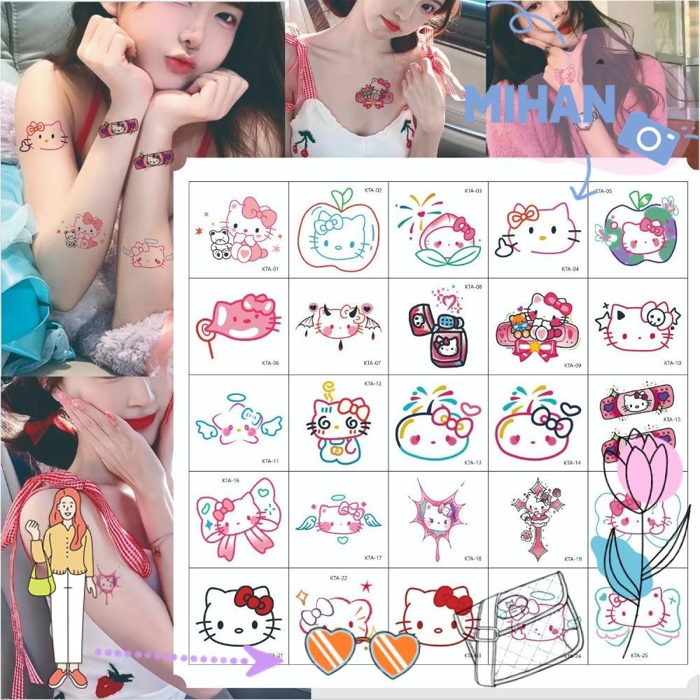 MIHAN Temporary Tattoo, Hello Kitty Cute Cartoon Stickers, Fashion ...