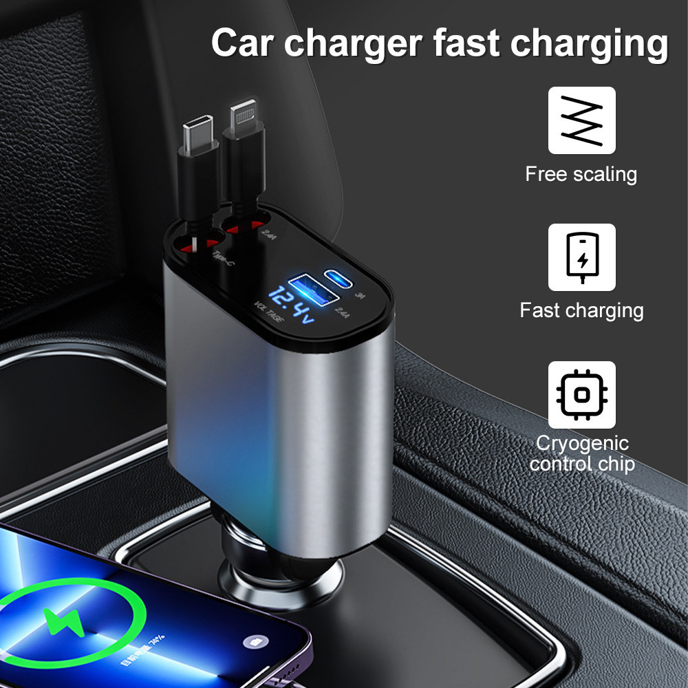 Car Charger 4-in-1 Supports 100W Super Fast Charging Scalable Cable ...