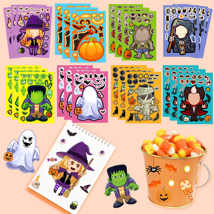 32 Sheets Halloween Stickers for Kids Make a Face Halloween Characters ...
