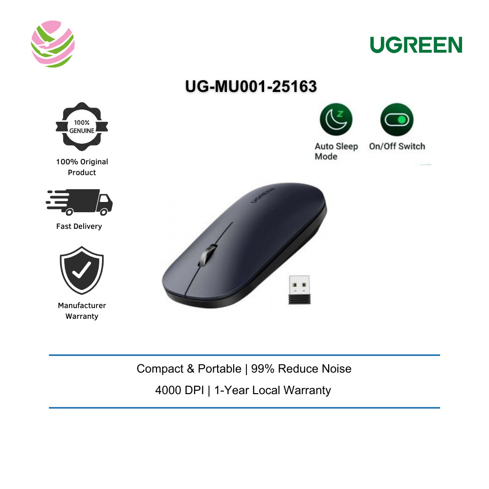 UGREEN MOUSE DUAL MODE SILENT MOUSE MU001 2.4GHZ+BT SLIM & THIN RETAIL ...