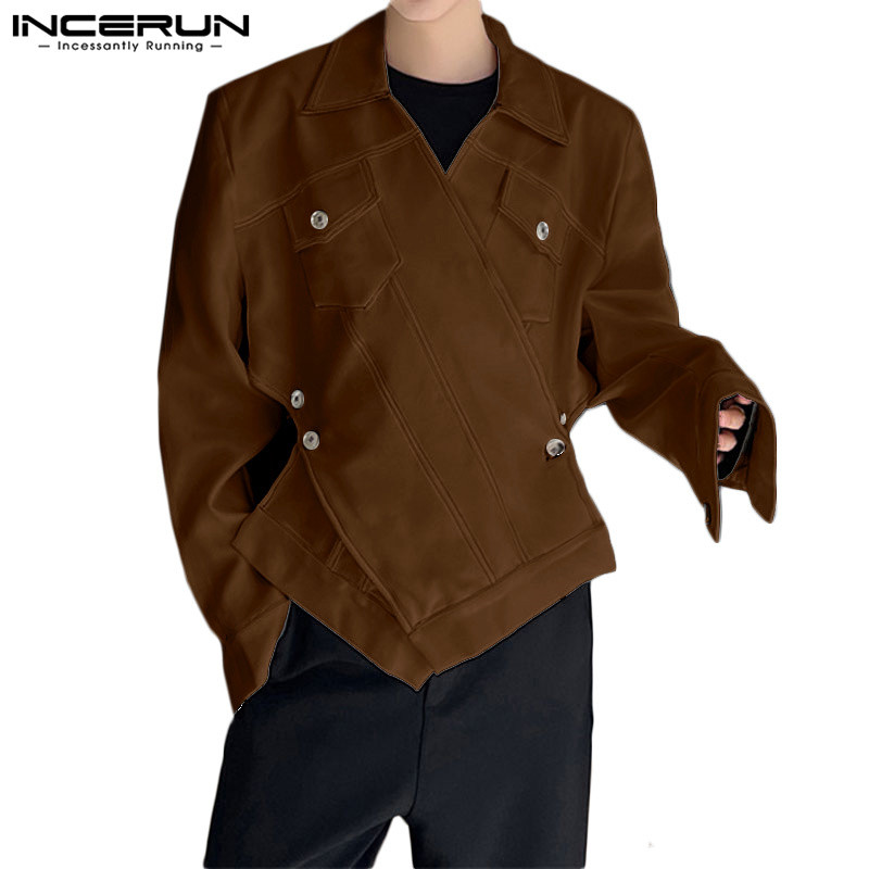INCERUN Men Korean Casual Deconstructing Solid Color Long Sleeve ...
