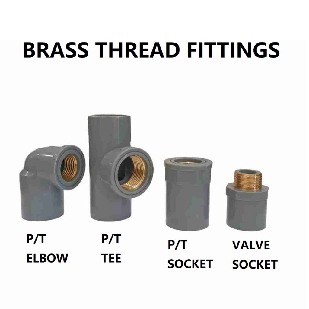 PVC Brass Thread Fitting P/T Socket Elbow Tee Valve Socket Penyambung ...