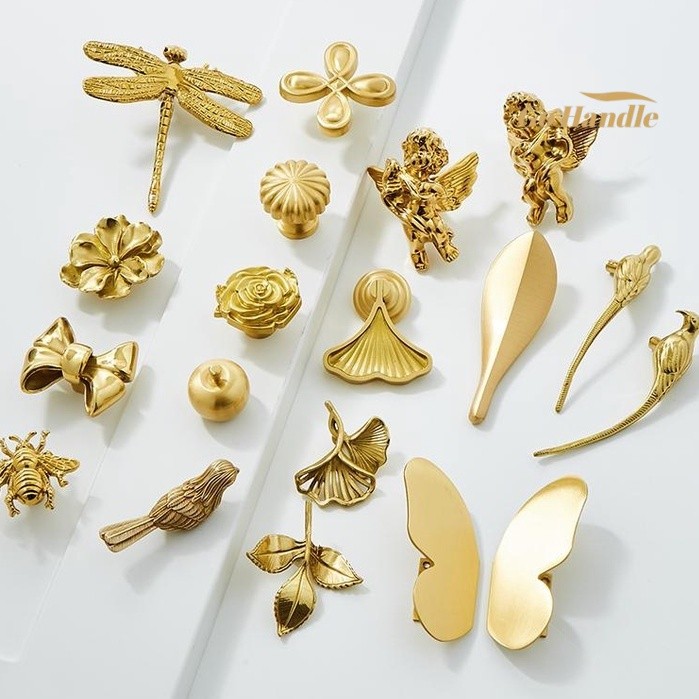 Creative Personality Ginkgo Biloba Brass Kitchen Cabinet Door Handles Drawer Knob And Handle ...