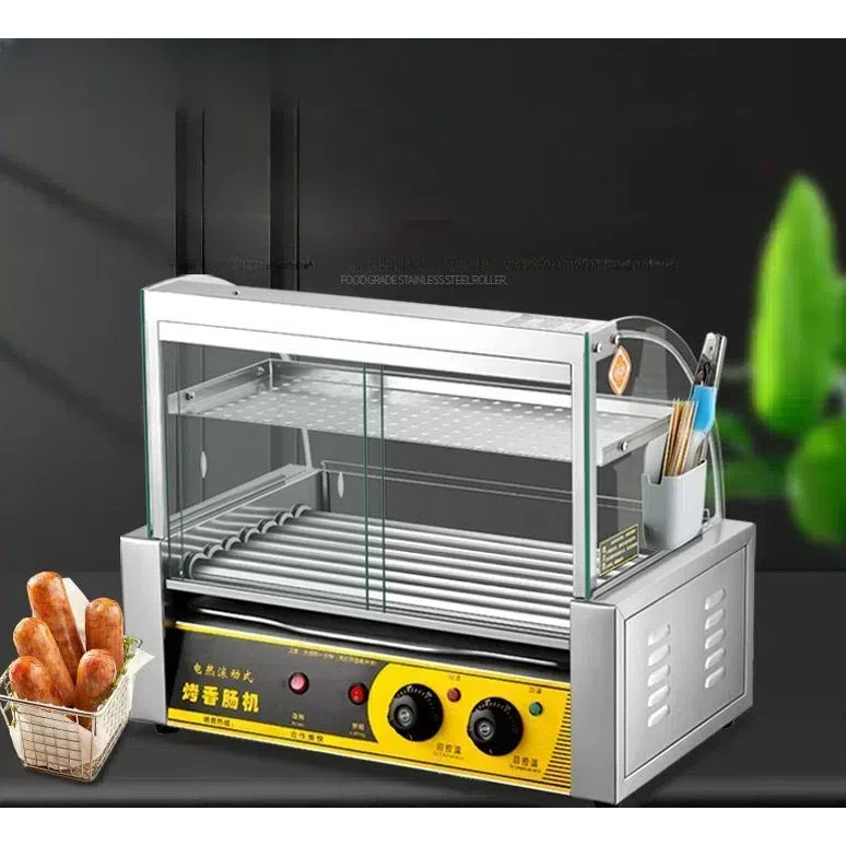 Hot Dog 7 Roller Grill Cooker Machine with Transparent Sneeze Guard,7 ...