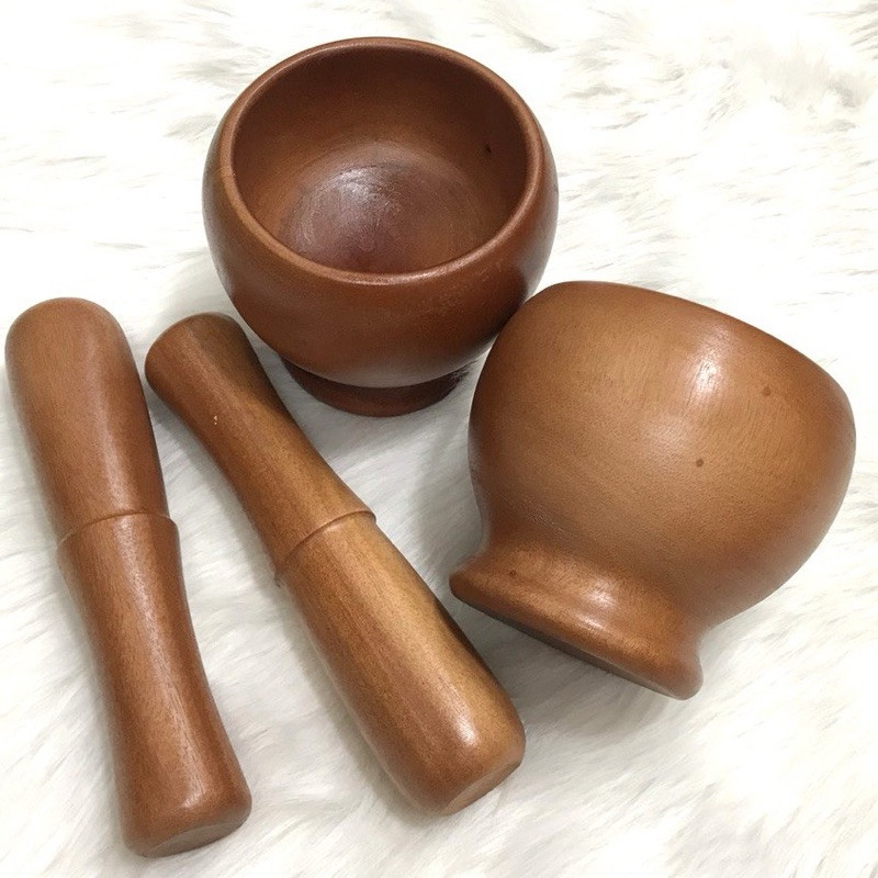 Hand Pounded Wooden Pestle and Mortar Set, 15cm Lu Wooden Pestle and ...