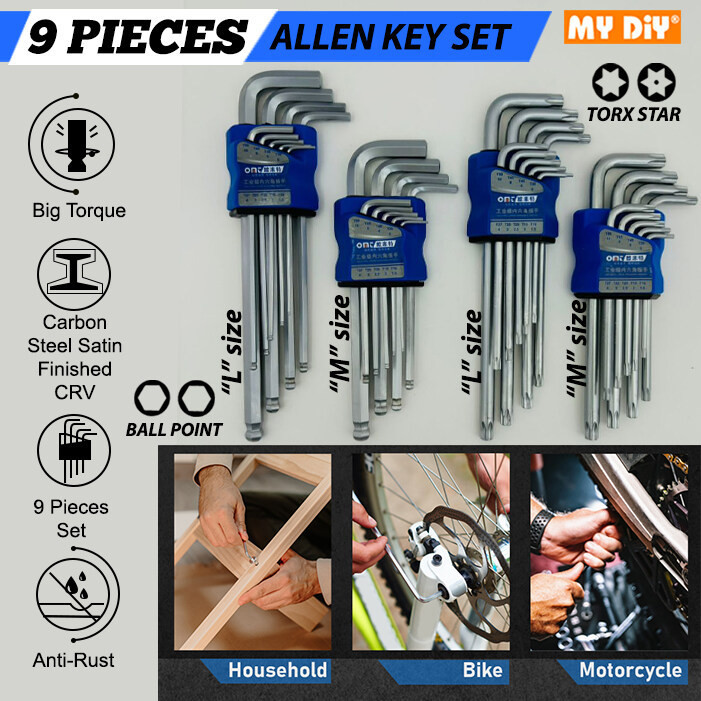DIY Online4u - 9PCS ALLEN KEY SET BALL POINT ALLEN KEY TORX STAR ALLEN ...