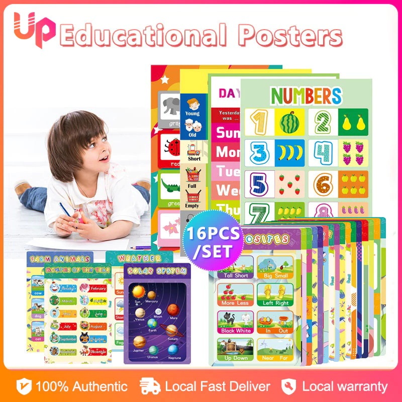 16pcs Childrens Wall Chart Maths Educational Learning Poster Charts ...