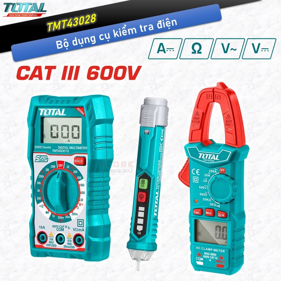 Set of 3 Total TMT43028 electrical testing tools, Includes: Clamp meter ...