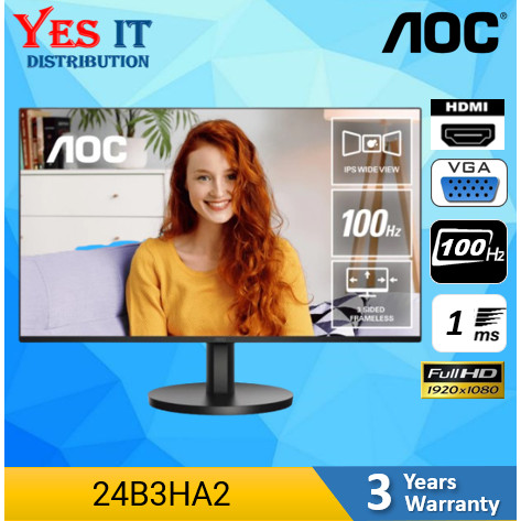 AOC 23.8" 24B3HA2 1MS 100Hz IPS FHD Build In Speaker Monitor (FREE ...