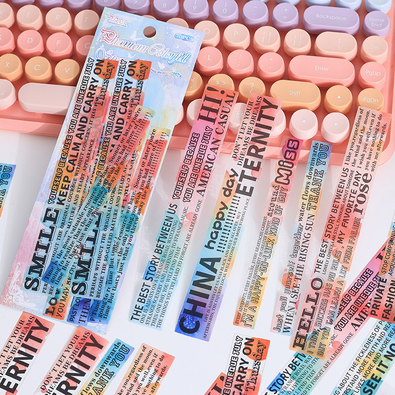 Journamm 30Pcs Long Text Stickers PET Material Creativity Scrapbook ...