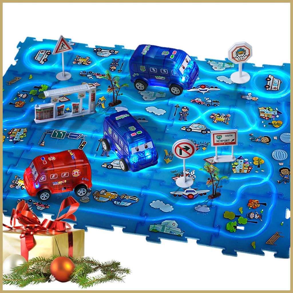 Car Track Puzzle Rail Car Track Playset Road Builder with Vehicles ...