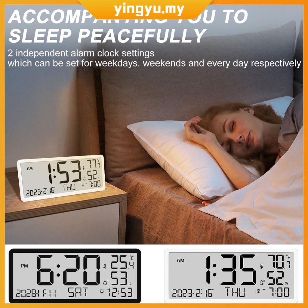 Large Digital Wall Clock with LCD Screen Battery Powered Large Display ...