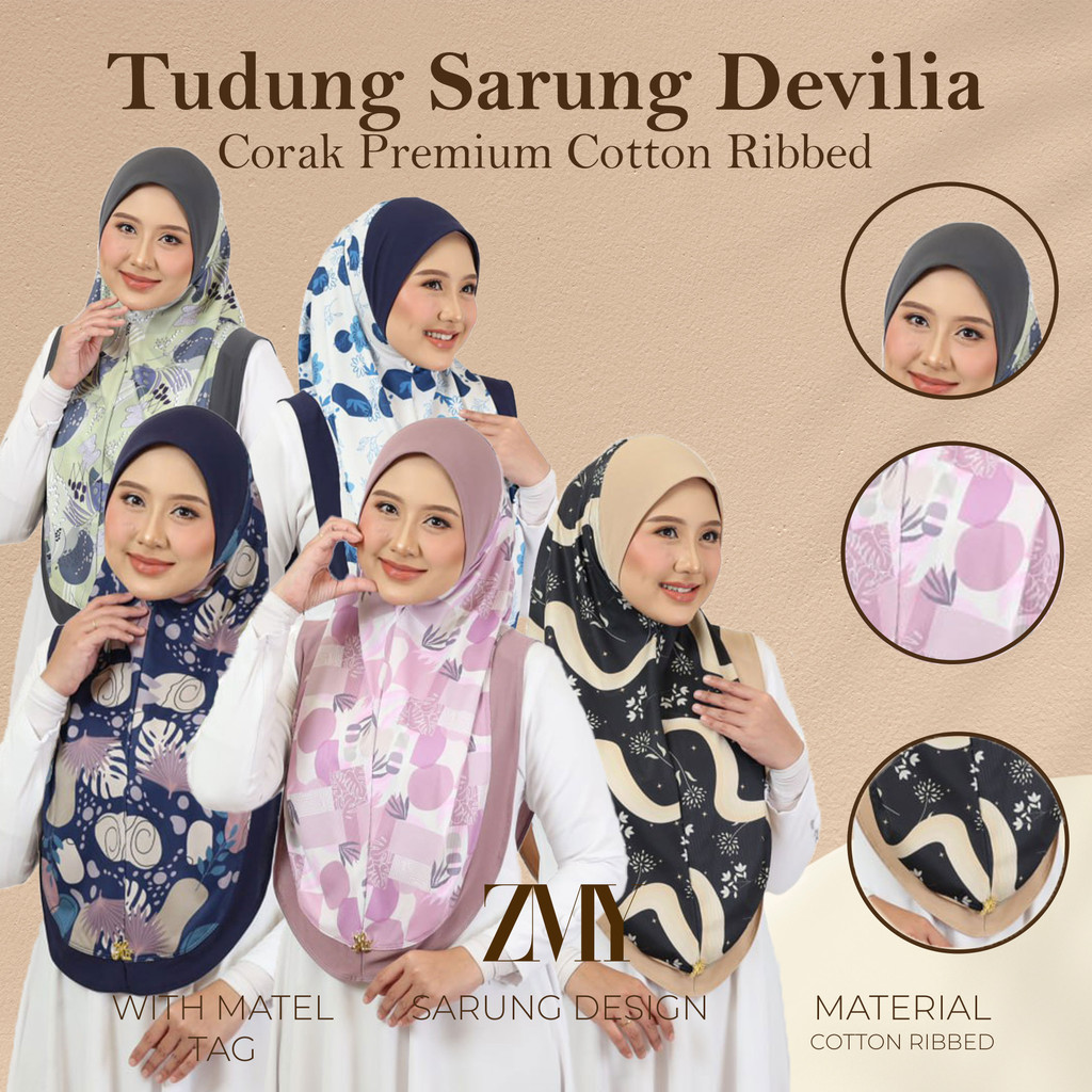 Tudung Sarung Devilia Corak | Premium Cotton Ribbed | Shopee Malaysia