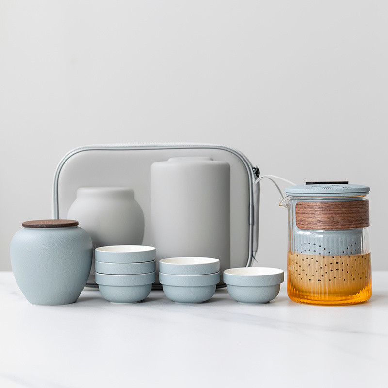 Glass Travel Tea Set Outdoor Camping Tea Set Ceramic Tea Set Teapot Tea ...