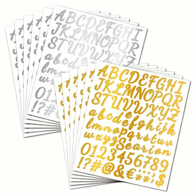 1008sheets 12pcs Self-Adhesive Glitter Gold and Silver Alphabet ...