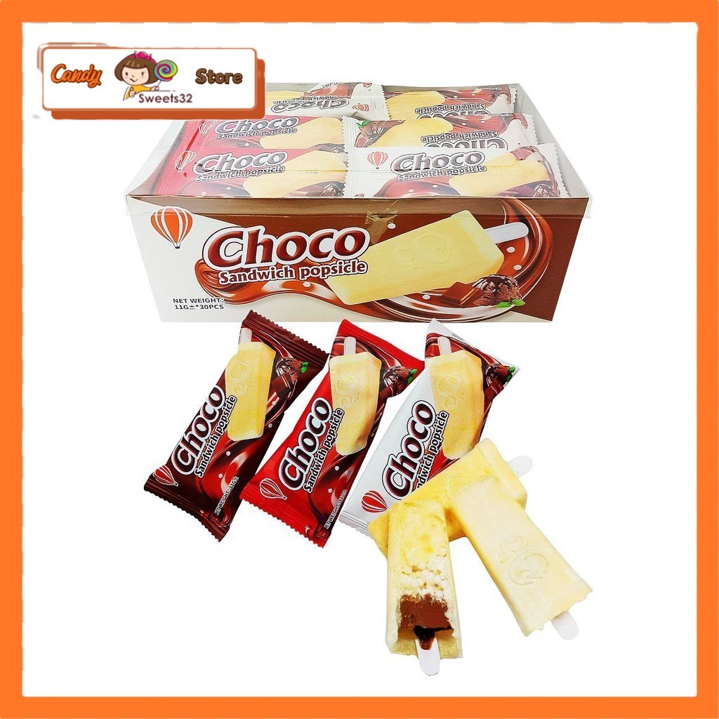 (BALLOON) 30pcs Choco Sandwich Popsicle (Aiskrim Batang Sandwic Biskut ...