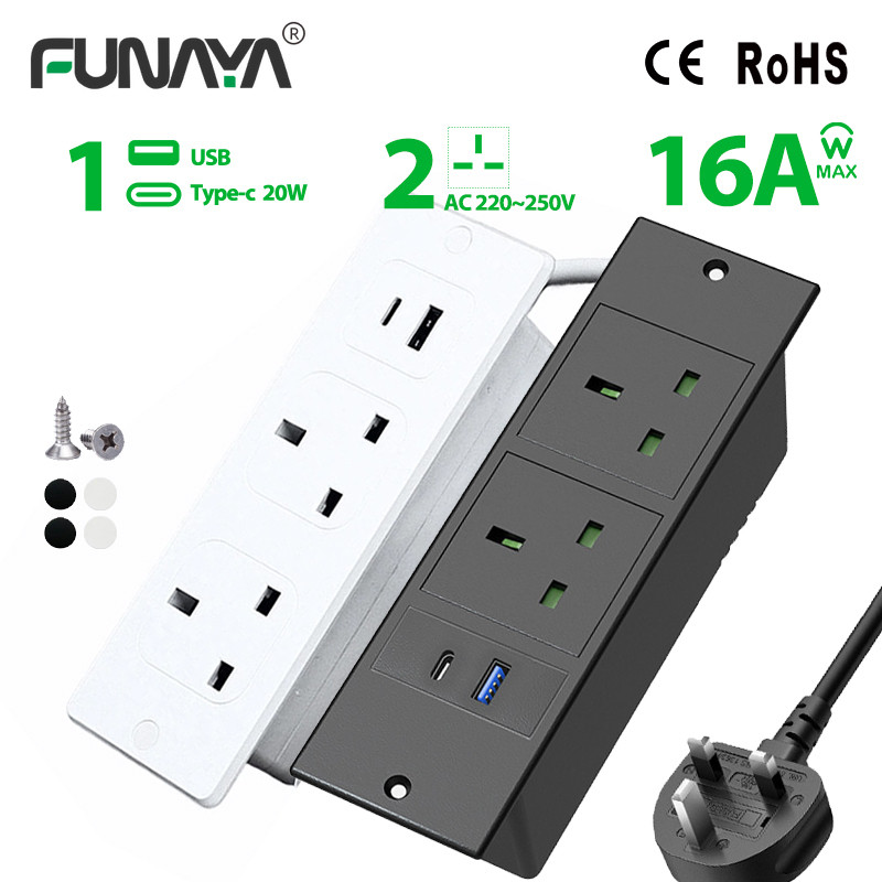 FUNAYA Desk Hidden Mountable Extension Sockets UK MK Plug USB Type-c PD ...