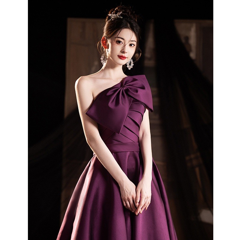 Purple Elegant Off-Shoulder Bow Dress for Special Events | Shopee Malaysia