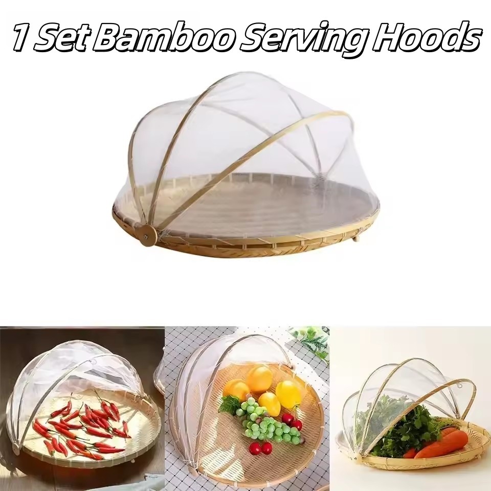 1 Set Bamboo Serving Hoods contains 3 pcs Round Flat Base Unique Woven ...