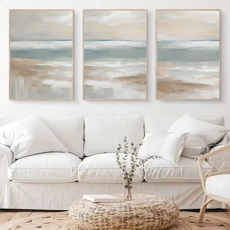 Minimalist Abstract Neutral Coastal Landscape Beach Ocean Poster Canvas ...