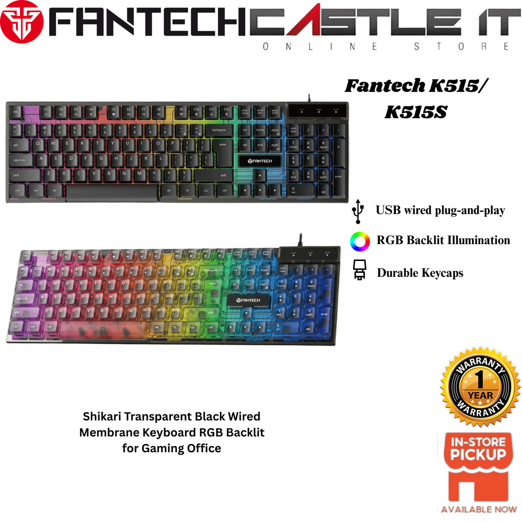 Fantech K515 K515S Shikari Transparent Black Wired Membrane Keyboard ...