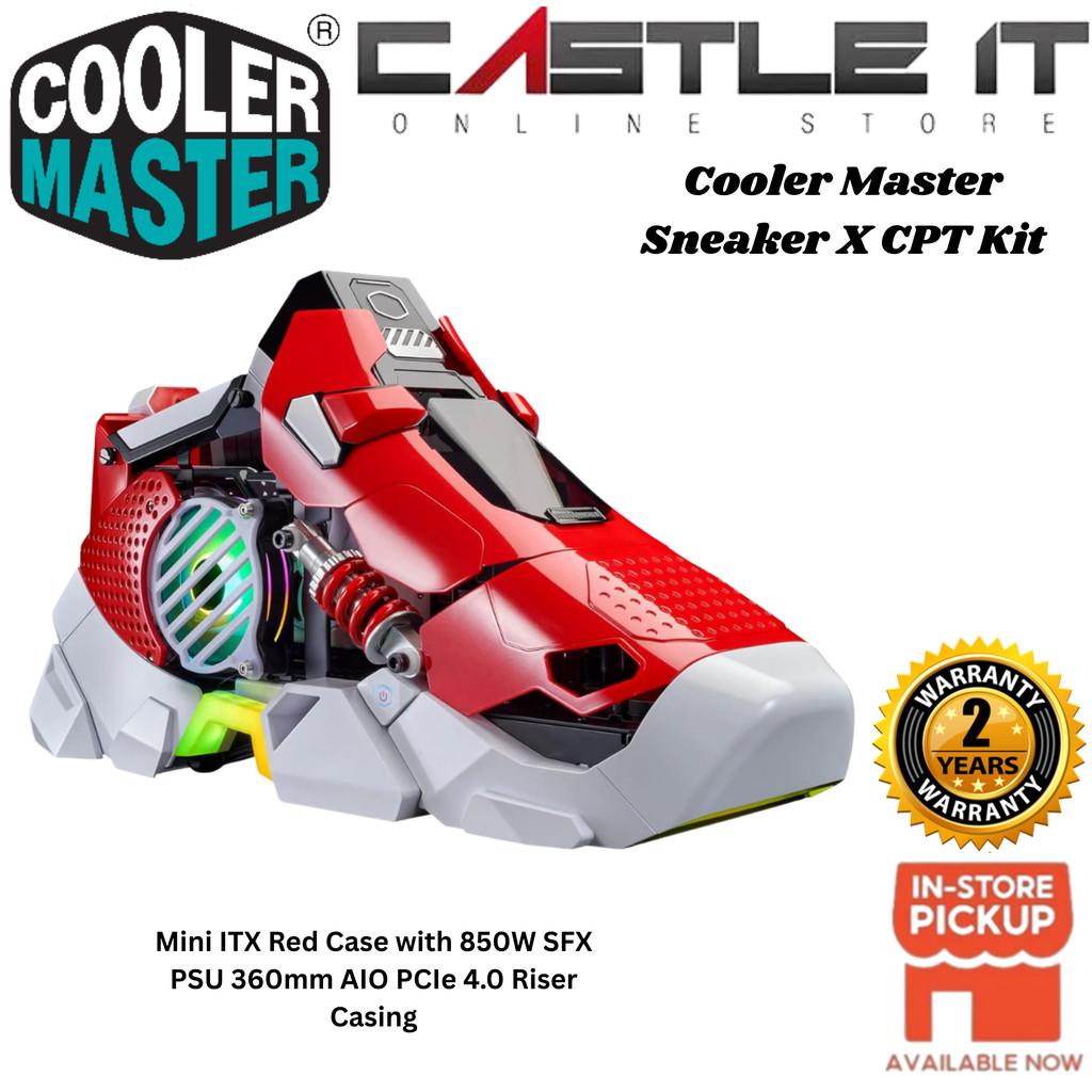 Cooler Master Sneaker X CPT Kit Mini ITX Red Case with 850W SFX PSU 360mm AIO PCIe 4.0 Riser ...