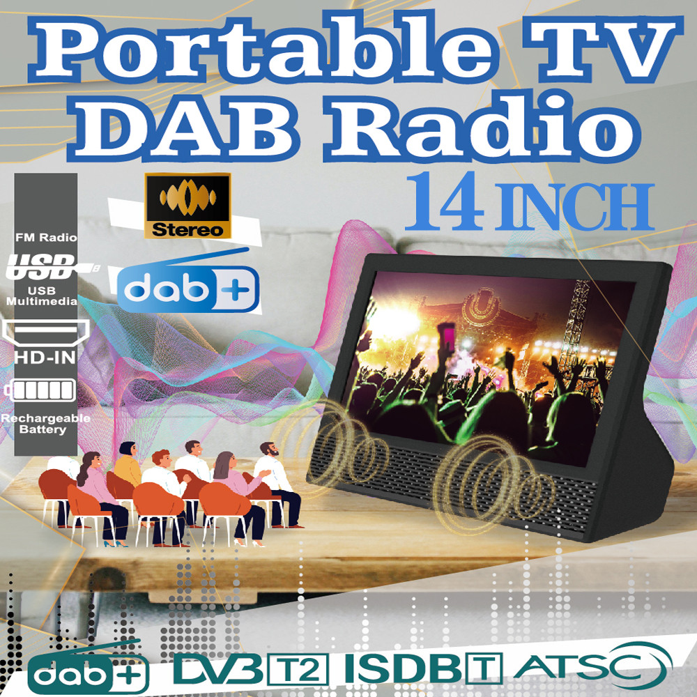 D14 Rechargeable 8800mAh LEADSTAR 14 inch Portable Mini TV Built in DVB-T2 DAB Radio Hevc H265 ...