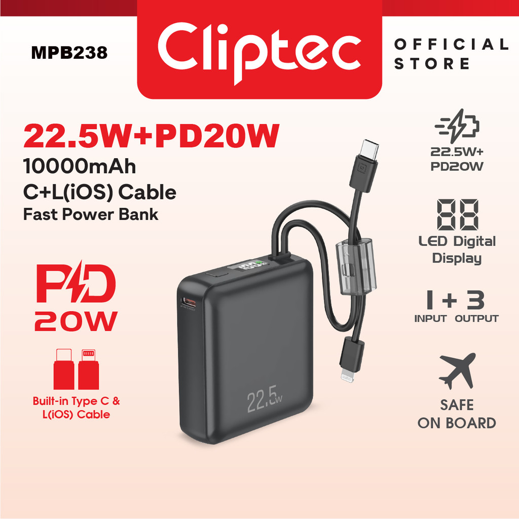 Cliptec MPB238 10000mAh 22.5W+PD20W Fast Charging Mini Power Bank with ...