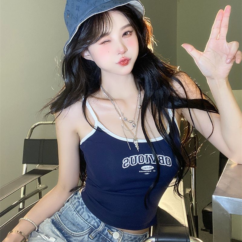 American Retro Camisole Hot Girl Design Sleeveless Short Tight-Fitting ...