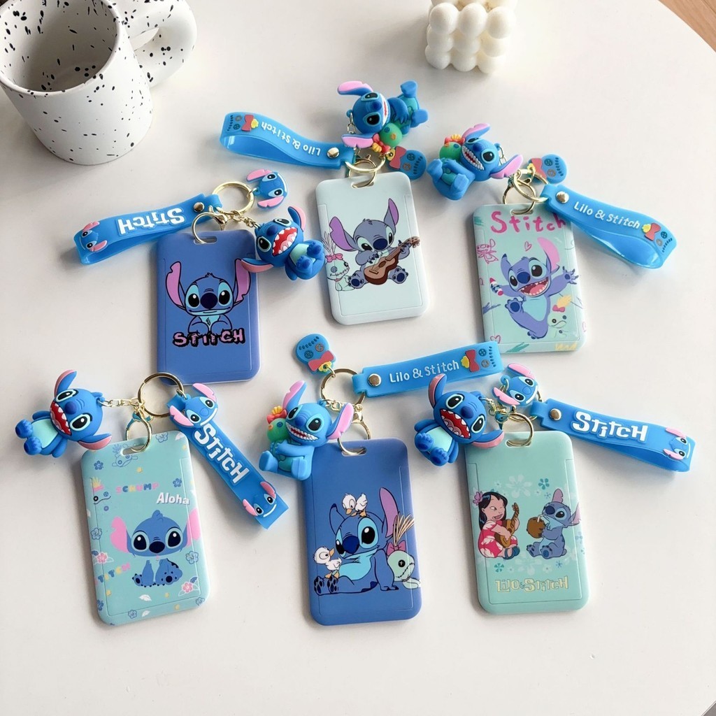 Stitch Card Holder Keychain Retractable Lanyanrd Cartoon Student Card ...