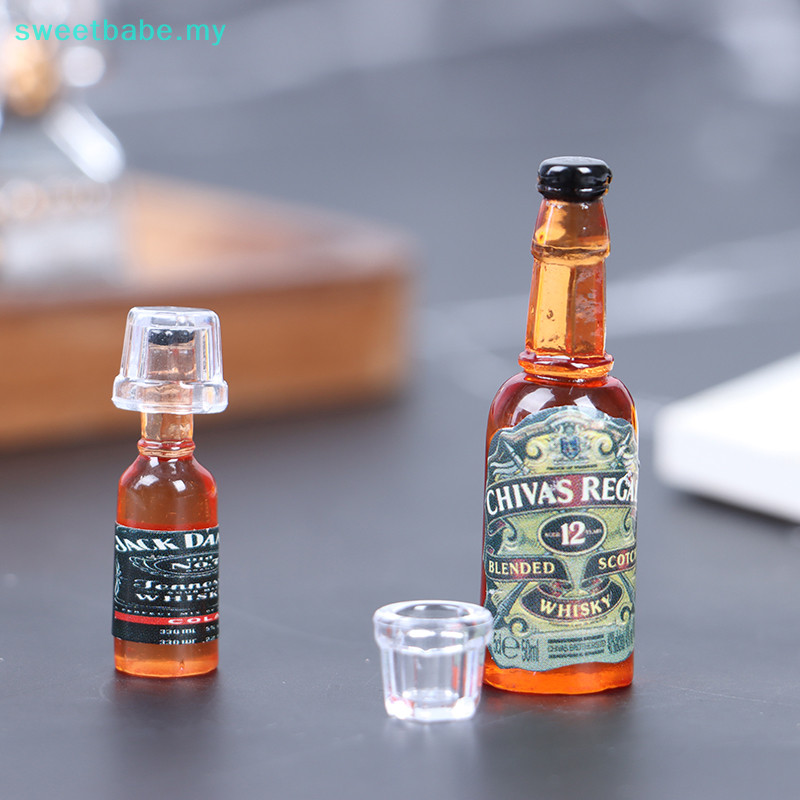 SWEETBABE 4Pcs/Set 1/12 Miniature Whiskey Bottle Wine Bottle Dollhouse ...
