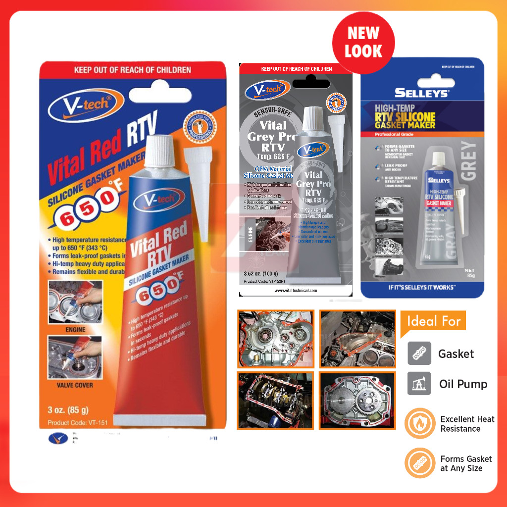 Vital Red Grey RTV Silicone Gasket Maker Sealant Gum l Gam Silicon l VT ...