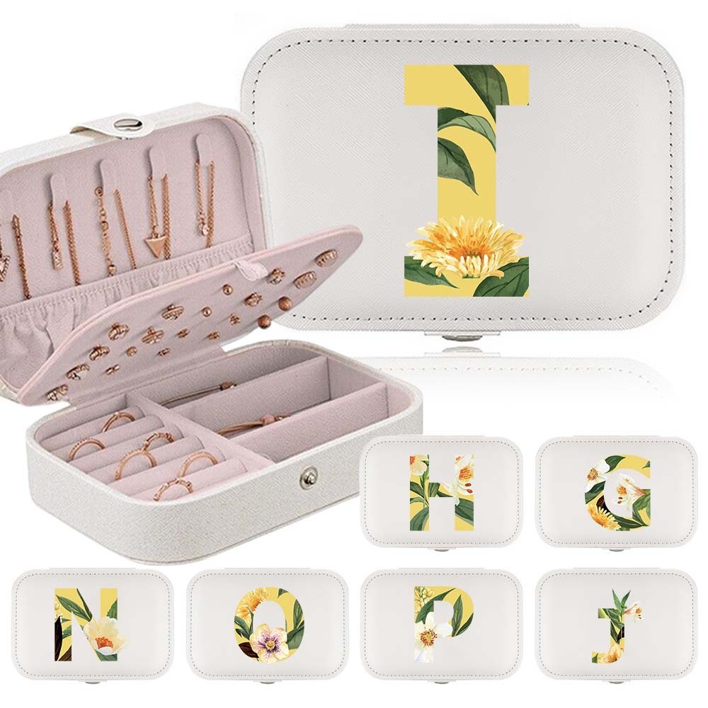 Desktop Drawer Necklace Ring Holder PU Leather Display Flower and Green ...