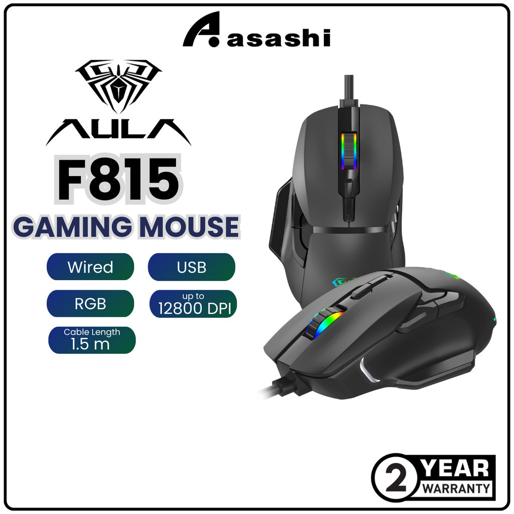 AULA F815 12800 DPI RGB Wired Gaming Mouse with 13 Backlit Modes & 6 ...