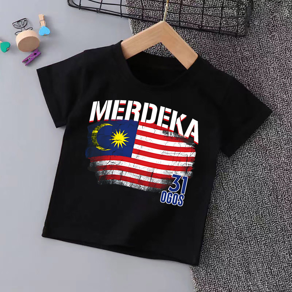 Malaysian National Day Kids Costume Merdeka Round Neck Black Top ...