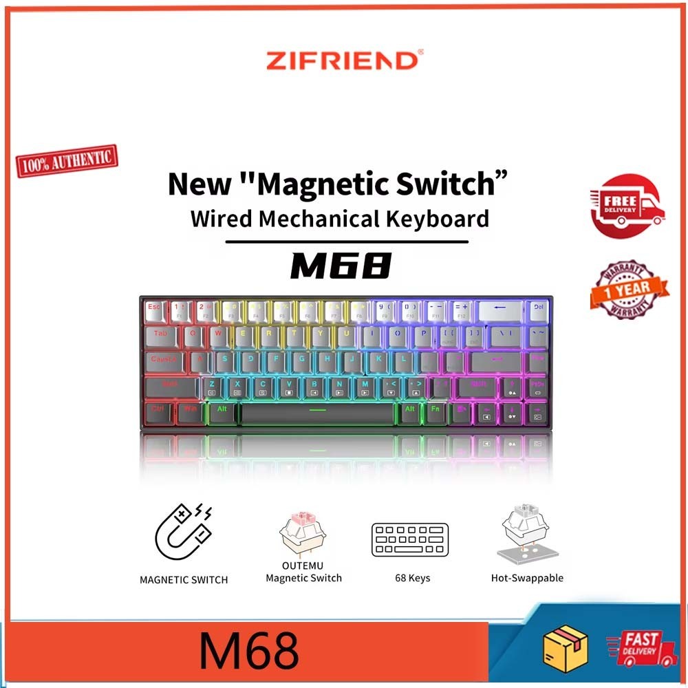 Zifriend M68 magnetic axis mechanical keyboard with 8K return rate, RGB ...