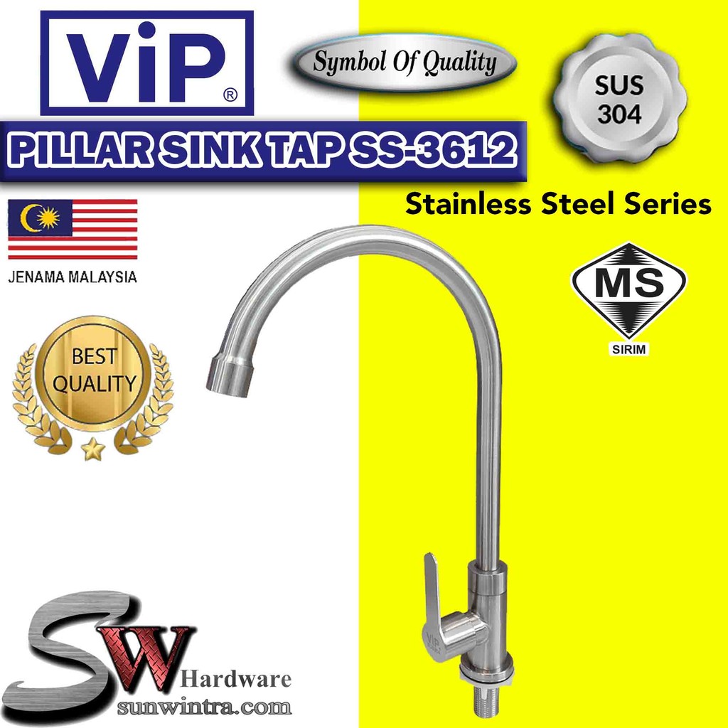 VIP SUS304 STAINLESS STEEL PILLAR SINK TAP #SS-3612 SS3612 TAP SINKI KITCHEN SINK TAP | Shopee ...