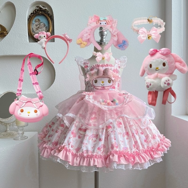 2024 Kids Cartoon Melody Lolita Princess Dress Girls Pink Cute Strap ...