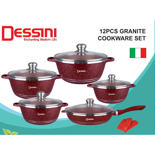 Clearance 12pcs Dessini ITALY Granite Coating with Non-Stick Cookware ...