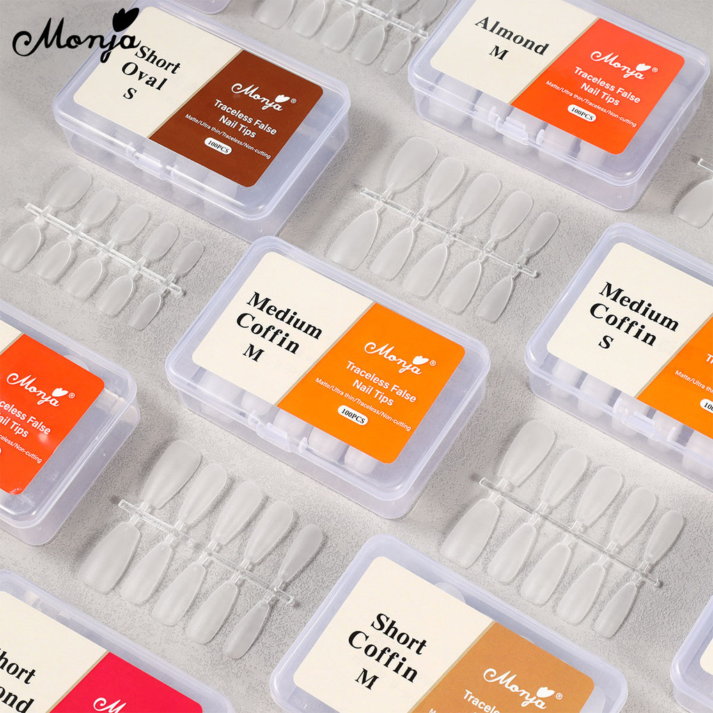 Monja 100pcs/box Fake Nails Matte Almond Ballerina Oval Nail Tips Full ...
