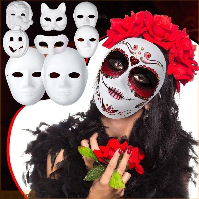 【Ready stock】 White Paper Masks Half Face Masquerade Masks Diy Party ...