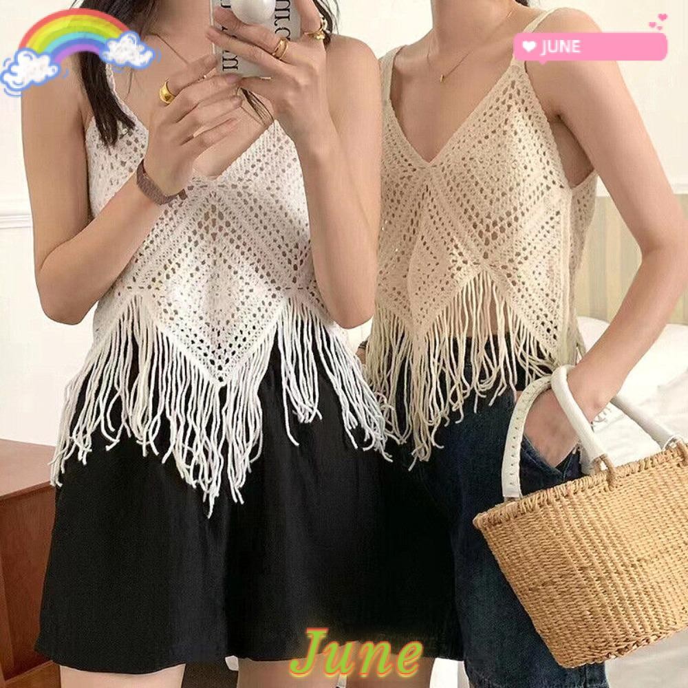 JUNE1 Tops, Boho Crochet Cotton Crochet Camisole, Exquisite Knitted ...