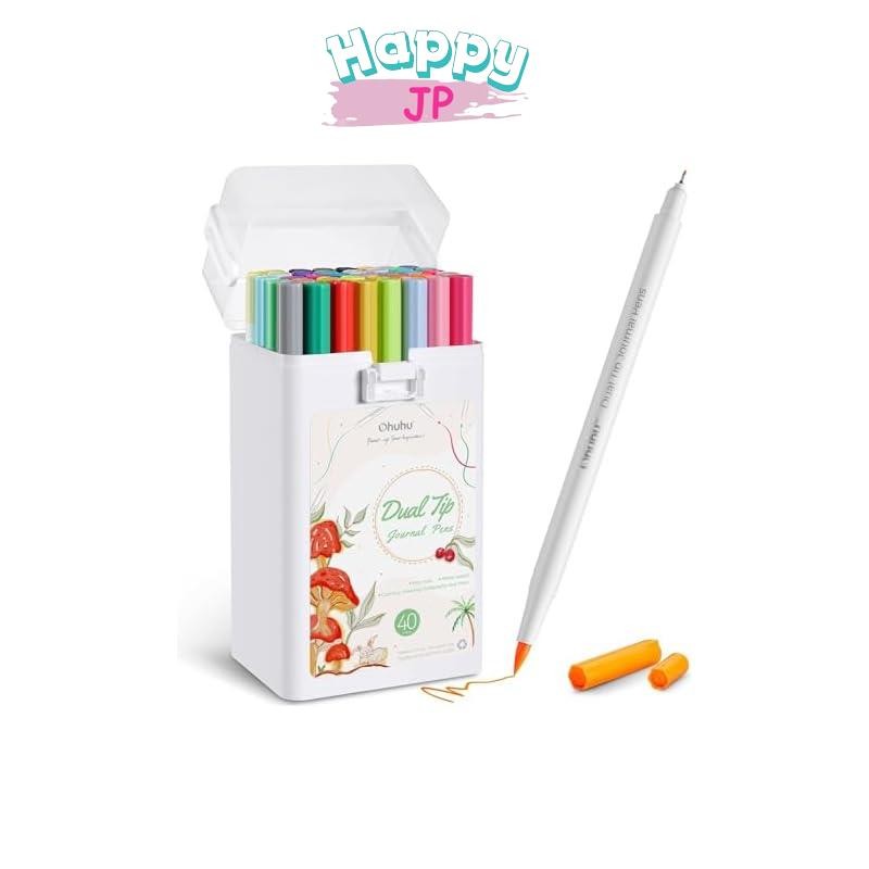 Ohuhu 40-Color Brush and Fine Tip Illustration Marker Set with ...