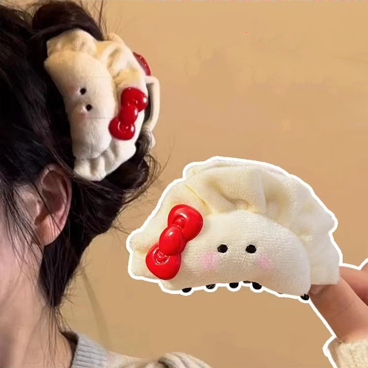 Korea plush bow dumpling hair clips female ins cute student gift ...
