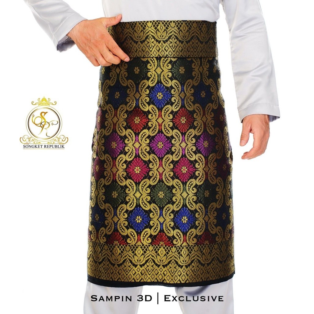 SONGKET REPUBLIK SAMPIN TENUN 3D EXCLUSIVE HITAM GOLD SAMPING DEWASA ...