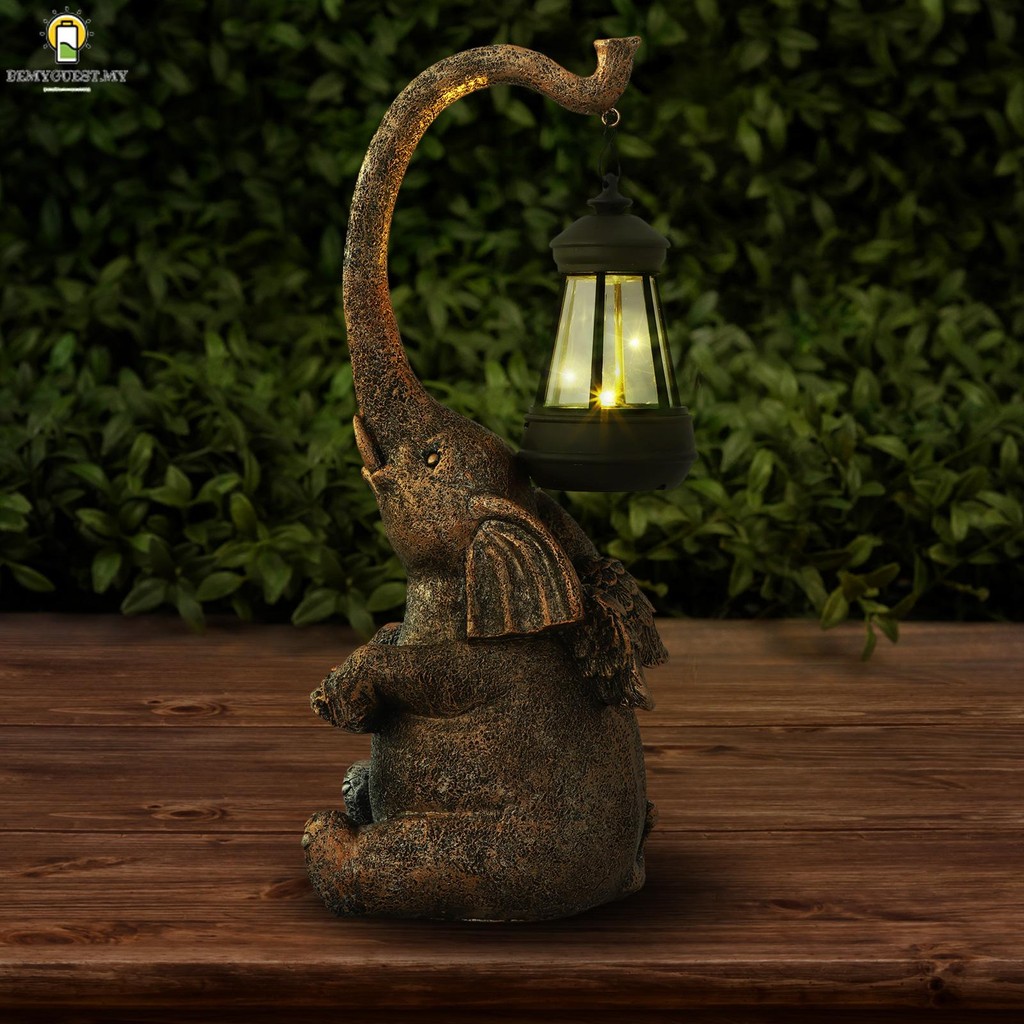 Solar Statue Elephant Figurine Resin Elephant Statue Solar Light ...