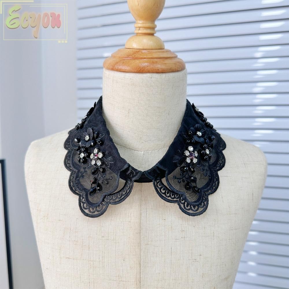 ECYOU Women's Lace Collar, Shirt Collar Accessory Lace Up Shawl White ...