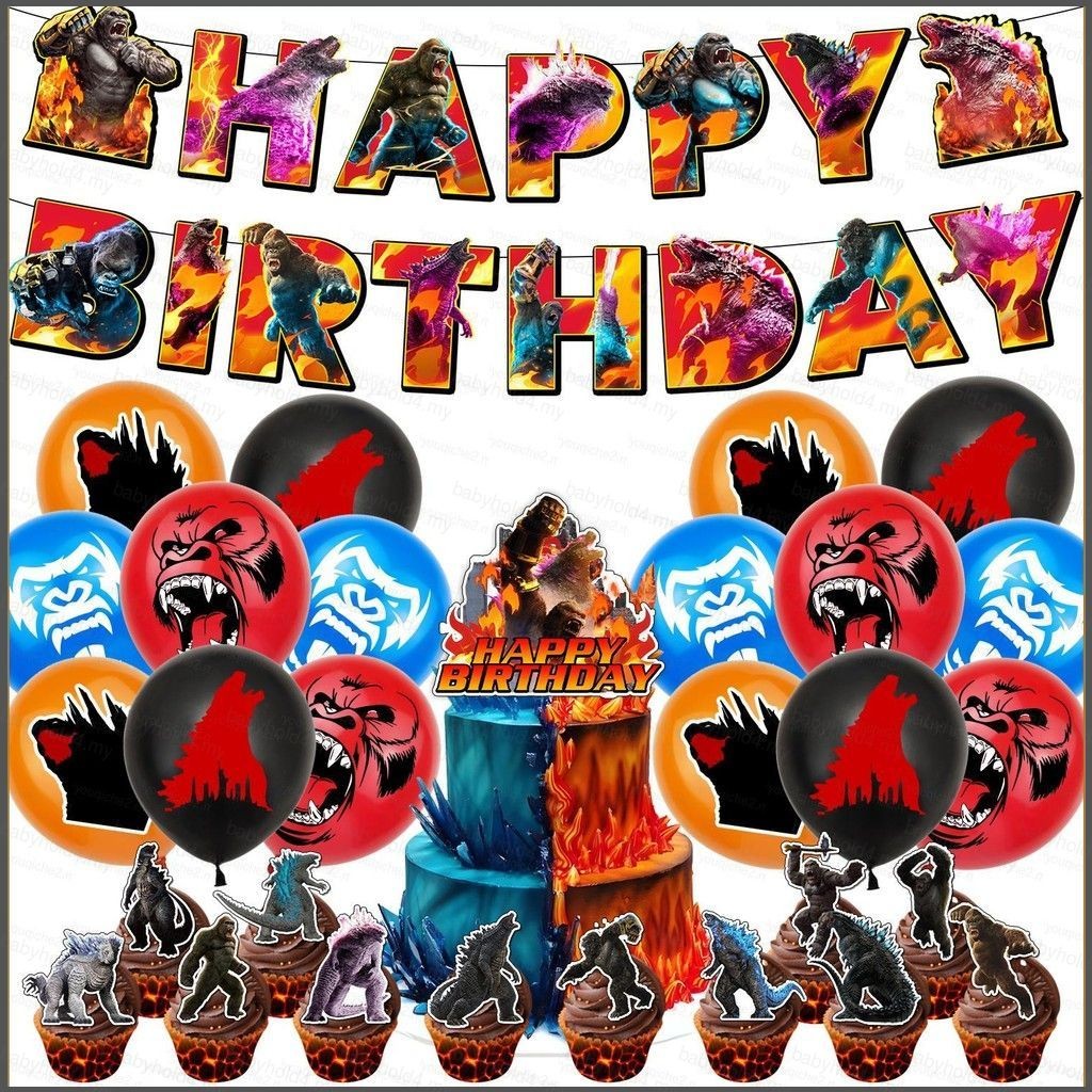 King Kong vs Godzilla Themed Decoration Celebrate birthday Party Banner ...